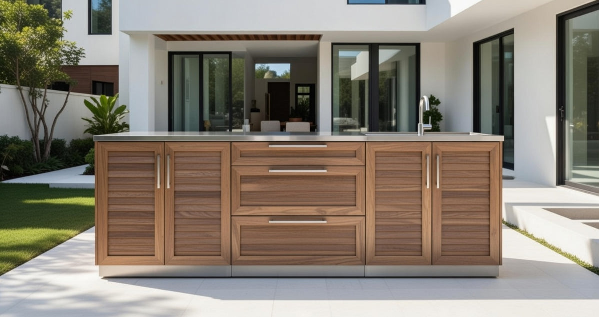Outdoor Kitchen Stainless Steel Grove Double door, 3-Drawer and Sink C ...